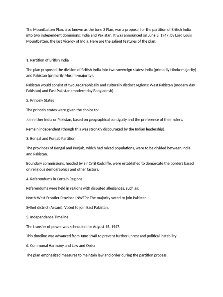 The Mountbatten Plan | PDF | Partition Of India | British Raj