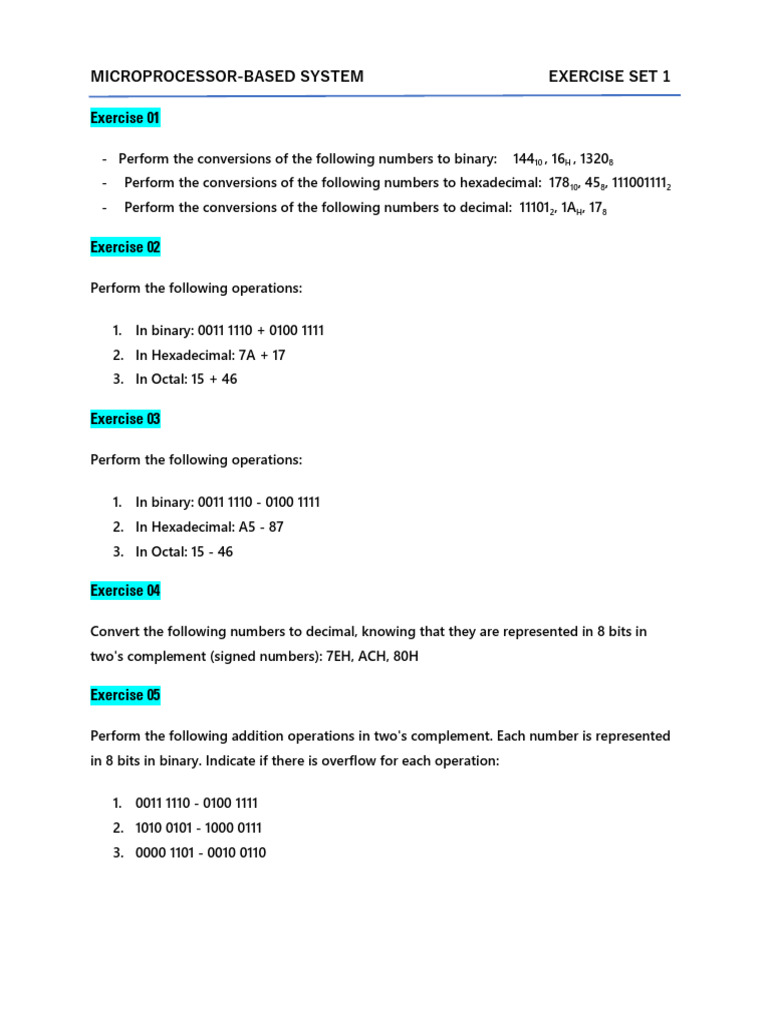 Microprocessor Number Conversion Exercises | PDF