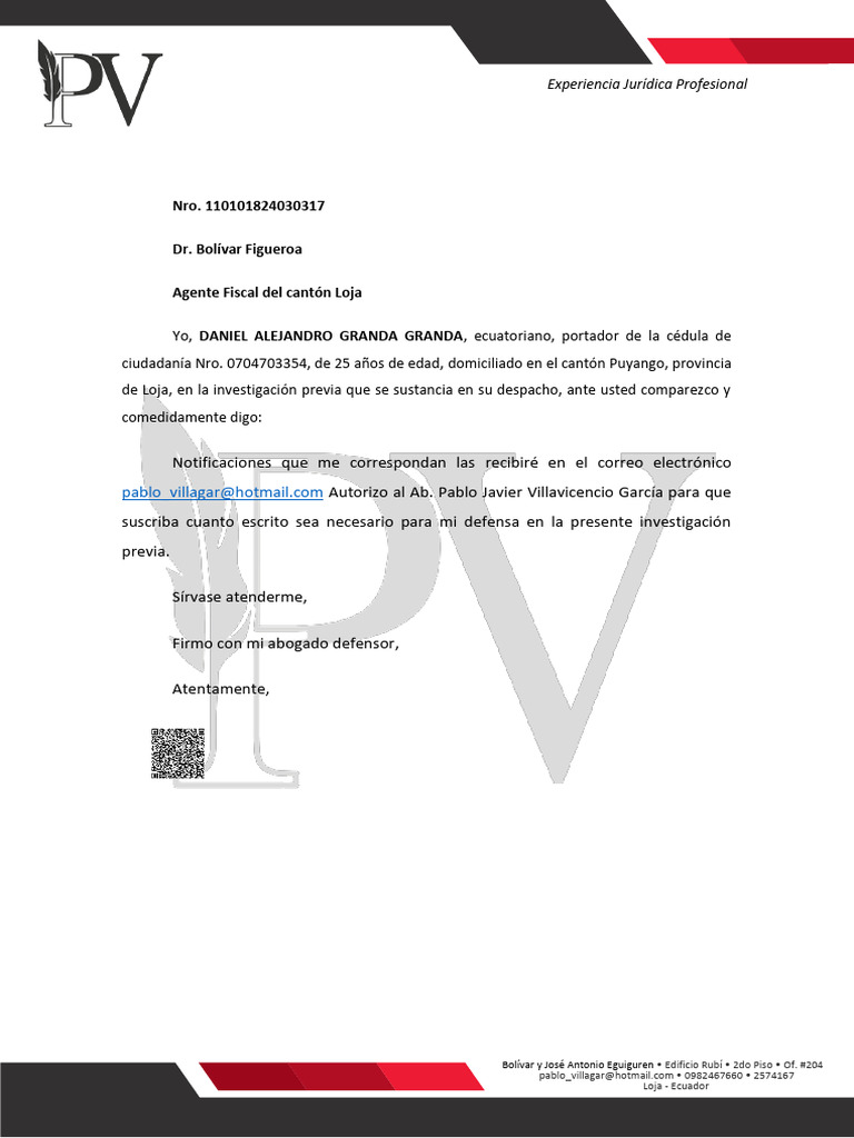 Escrito Autorización Daniel Granda Signed | PDF