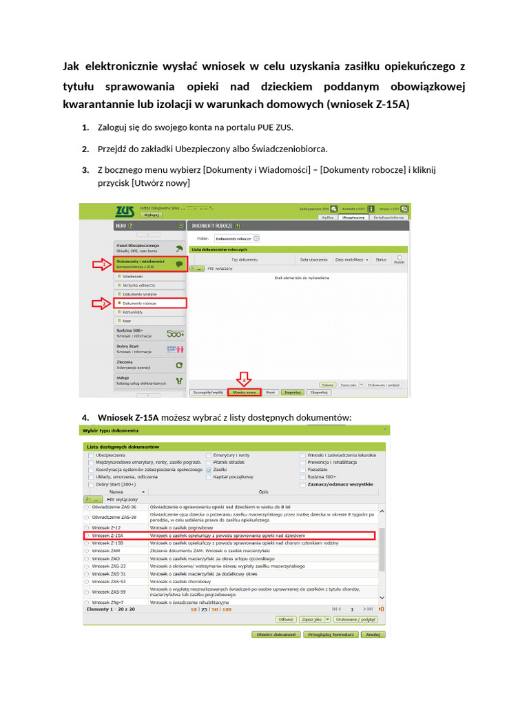 Instrukcja Wypełniania Z-15A | PDF