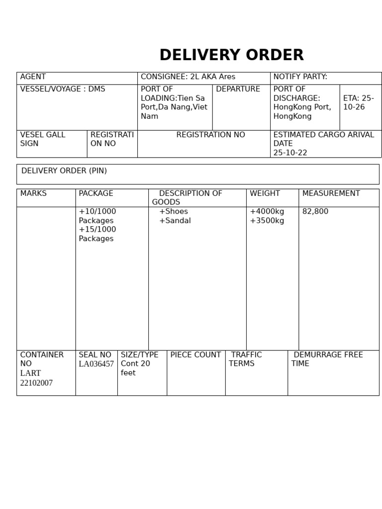 Delivery Order 1 | PDF