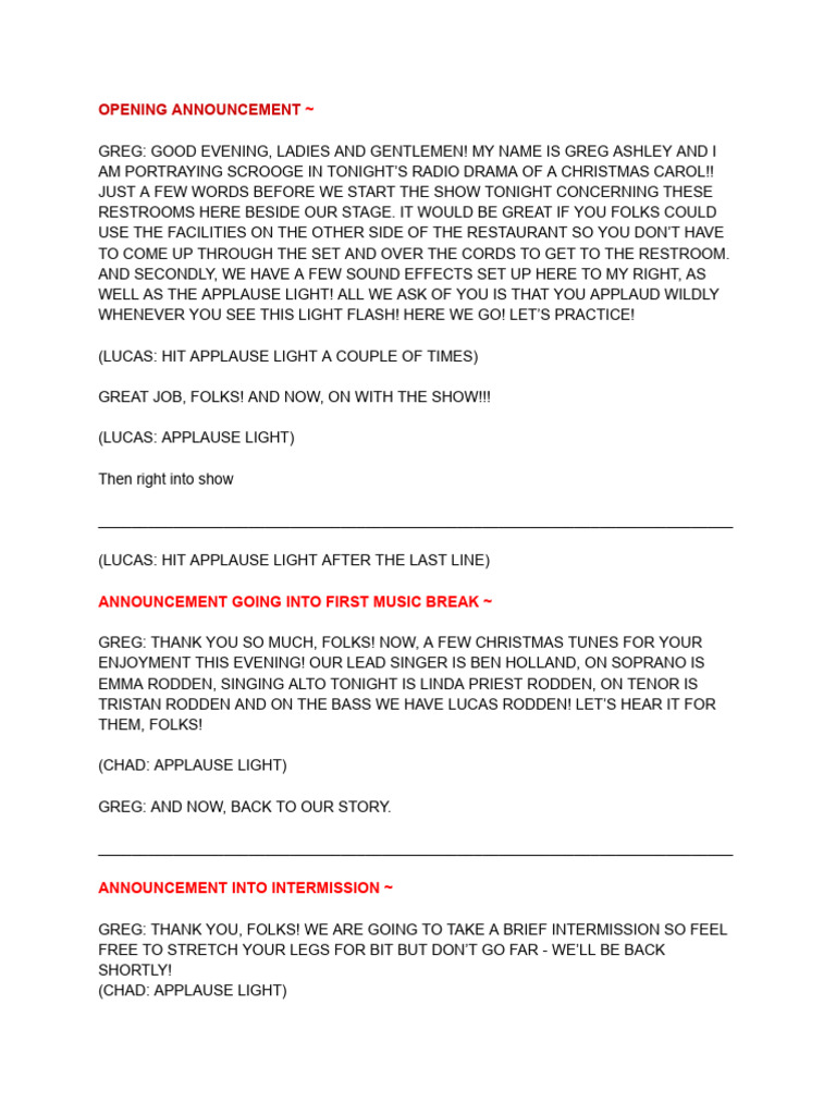 Announcements and Applause Light Cues | PDF