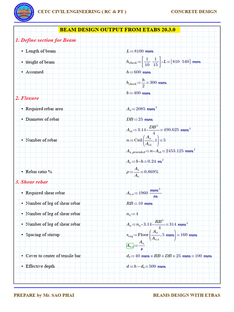 1. Beam Design Witb ETABS_ppi | PDF | Beam (Structure) | Concrete