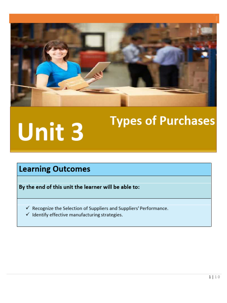 Unit 3 Types of Purchases | PDF | Logistics | Lean Manufacturing