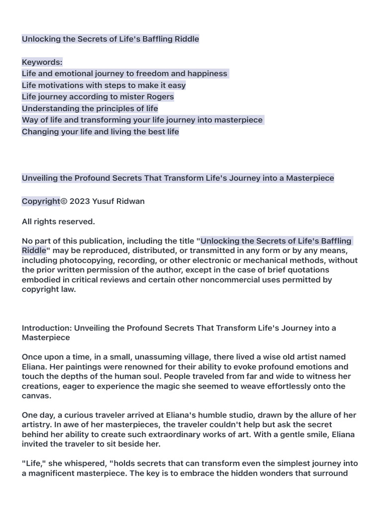 Unlocking The Secrets of Life's Baffling Riddle | PDF | Gratitude ...