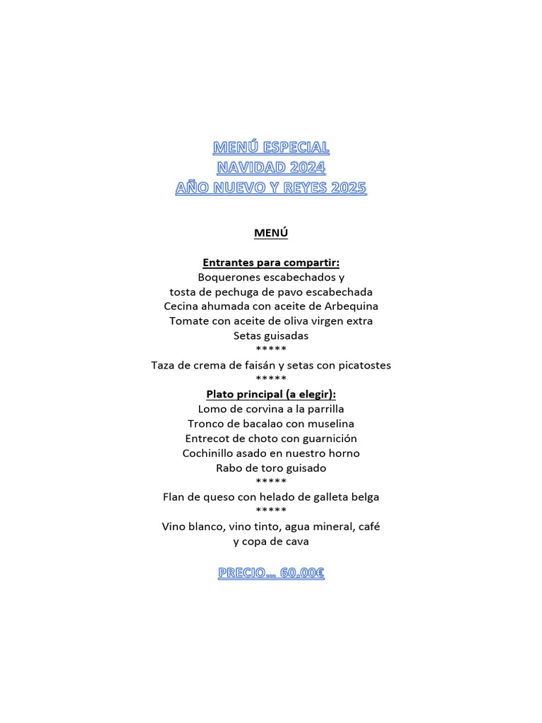 Menú del Restaurante El Cordero Segovia | PDF