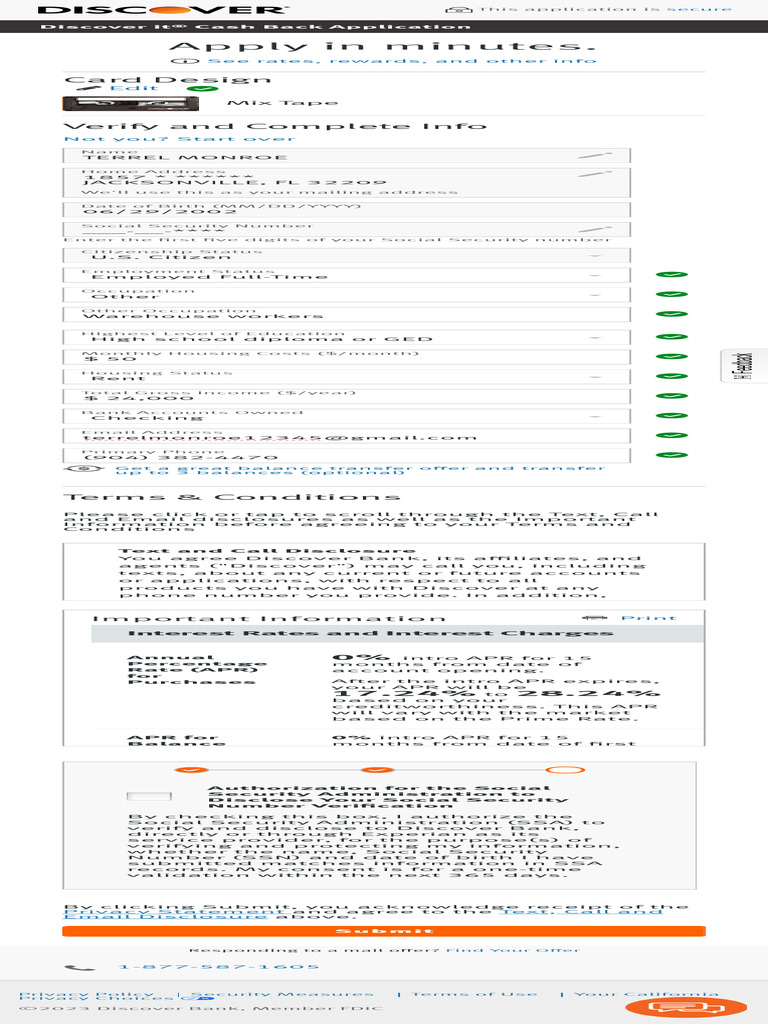 Discover Card Application | PDF | Annual Percentage Rate | Credit Card