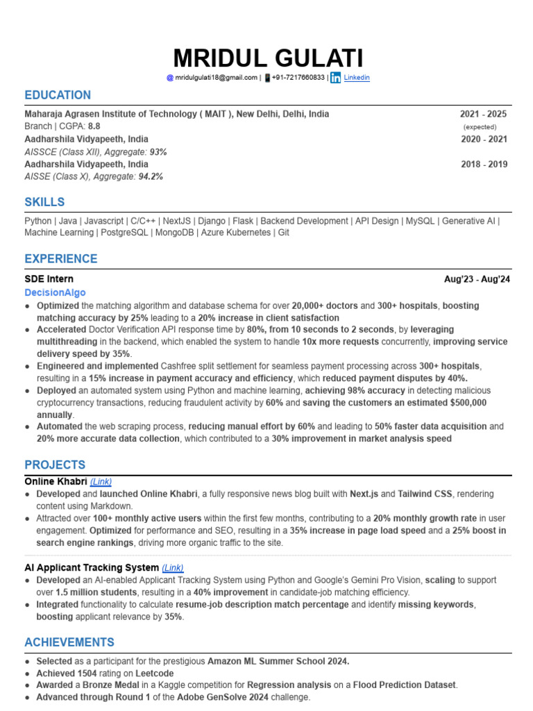 Mridul Gulati SDE Resume | PDF | Search Engine Optimization | Information Technology