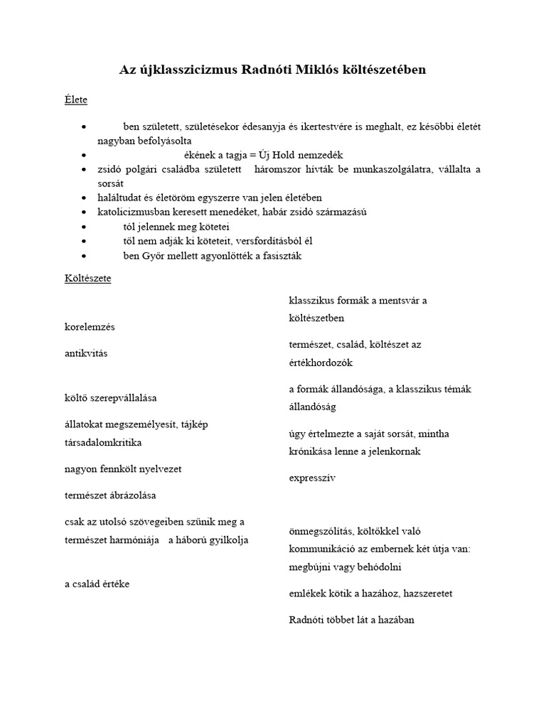 Az Újklasszicizmus Radnóti Miklós Költészetében | PDF