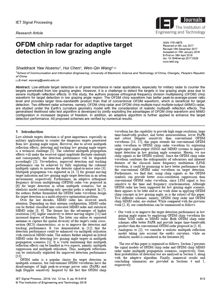 Wang Et Al 2018 Ofdm Chirp Radar For Adaptive Target Detection In Low