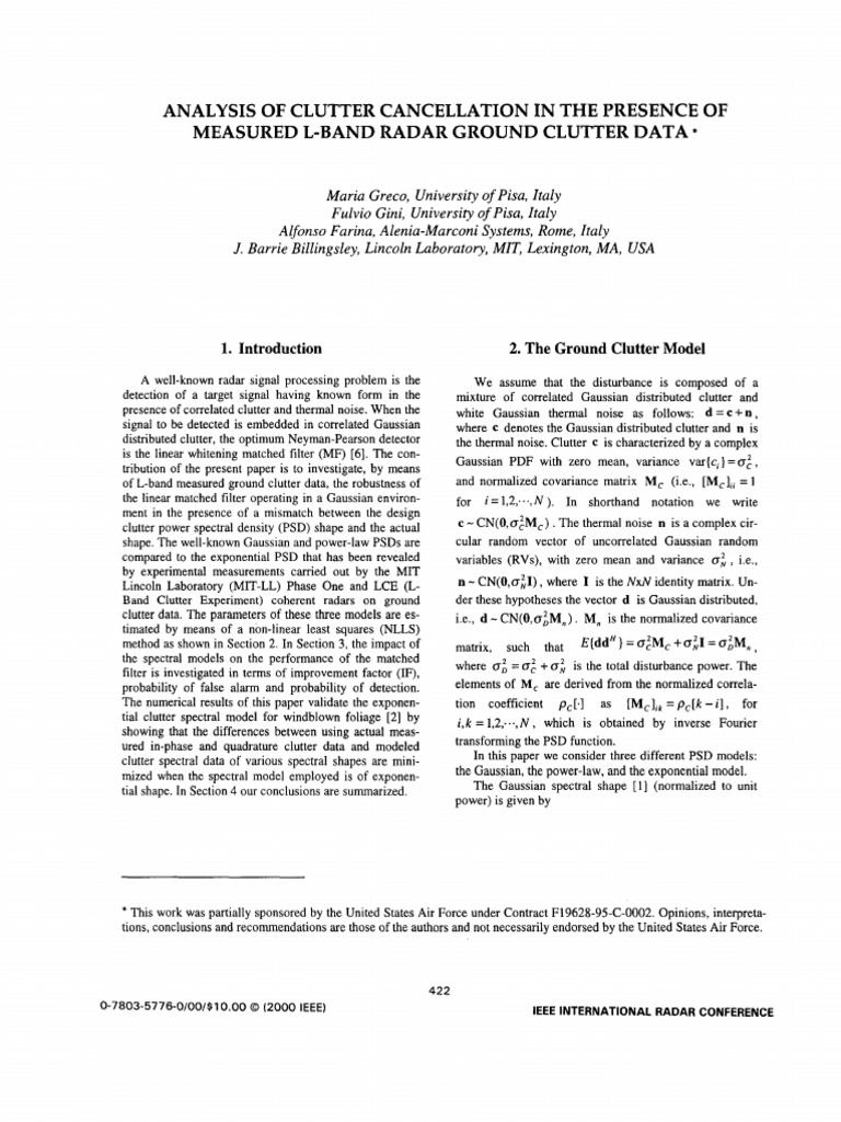 Analysis Of Clutter Cancellation In The Presence Of Measured L Band Radar Ground Clutter Data 
