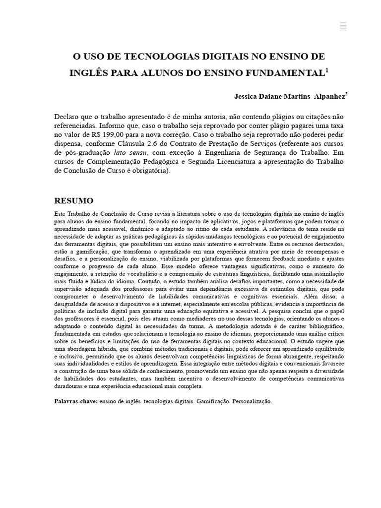 TCC Jessica | PDF | Aprendizado | Tecnologia da Informação e Comunicação