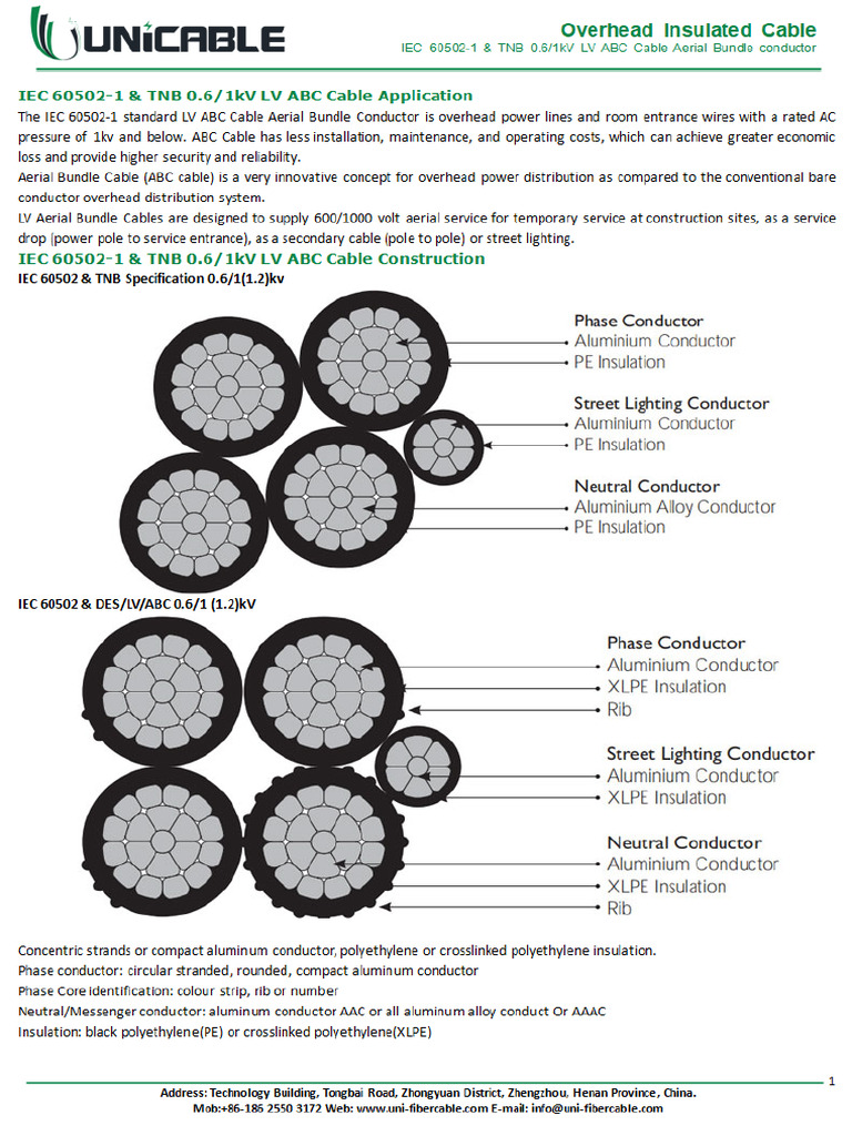 IEC 60502 1 TNB 0.6 1kV LV ABC Cable | PDF