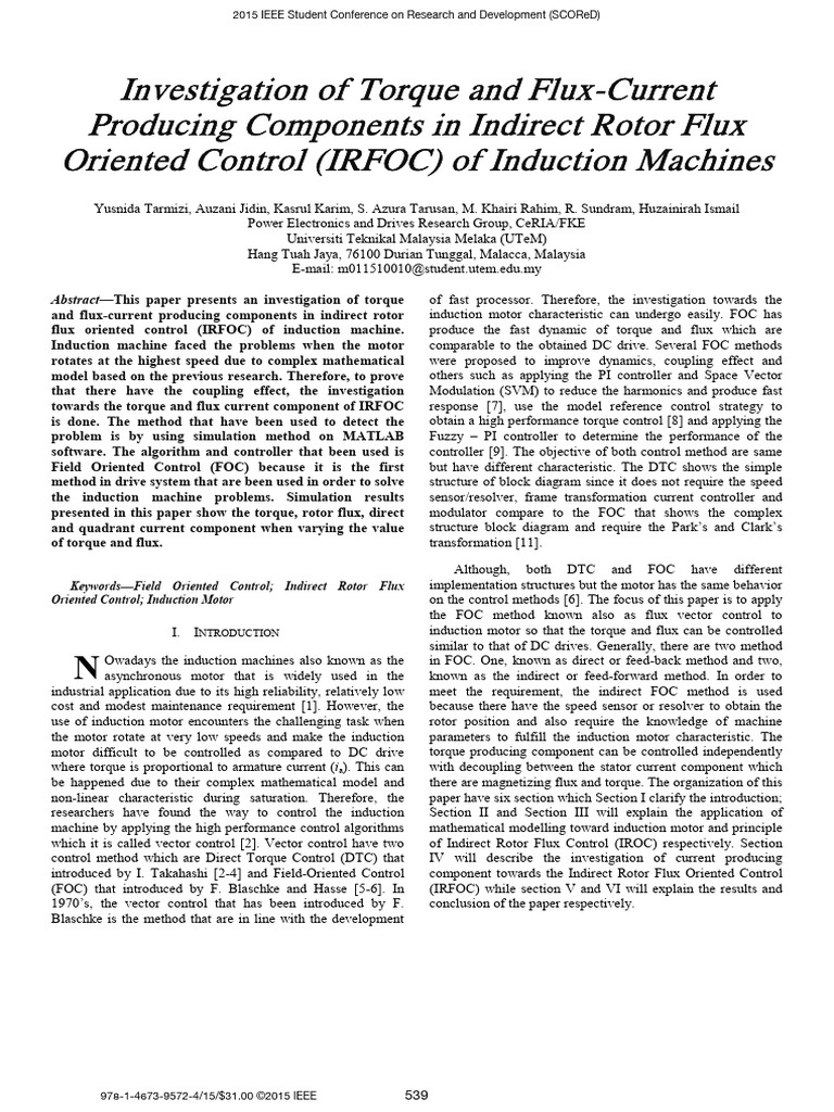 Investigation Of Torque And Flux Current Producing Components In Indirect Rotor Flux Oriented