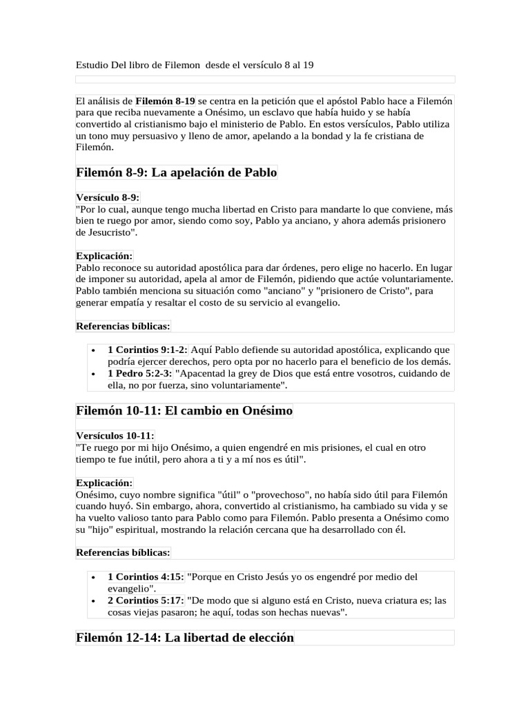 Estudio Del Libro de Filemon Desde El Versículo 8 Al 19 | PDF ...
