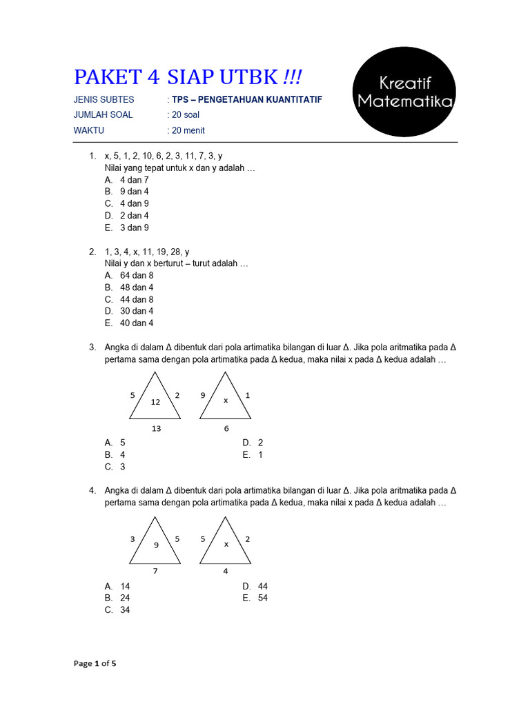 Paket Soal TPS Kuantitatif UTBK | PDF