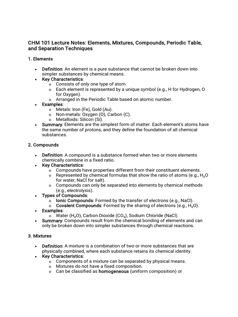 CHM 101 Lecture Notes | PDF | Chemical Compounds | Chemical Substances