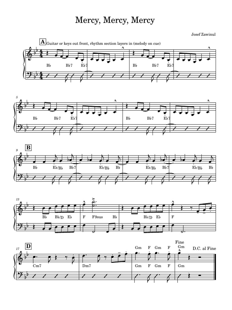 Mercy Mercy Mercy Joe Zawinul Mercy | PDF | Music Theory | Elements Of ...
