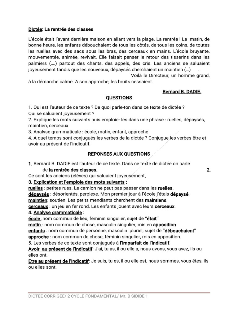 Dictées corrigées pour le 2e cycle | PDF | Nombre grammatical | Genre ...