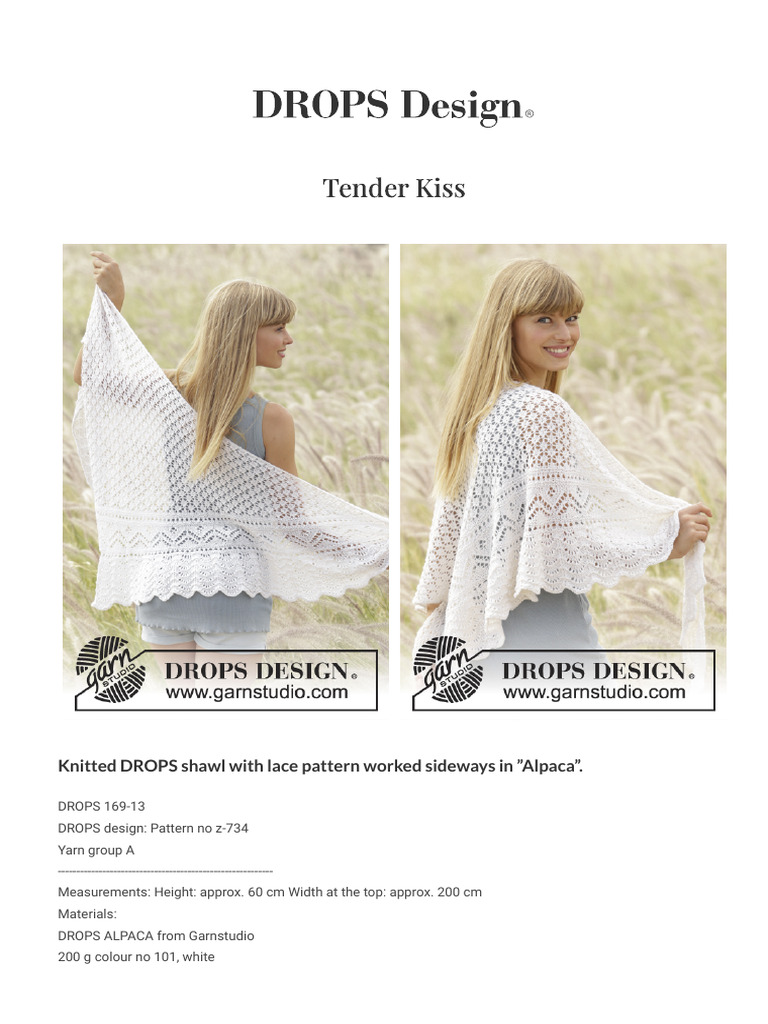 Tender Kiss - Knitted DROPS Shawl With Lace Pattern Worked Sideways in ...