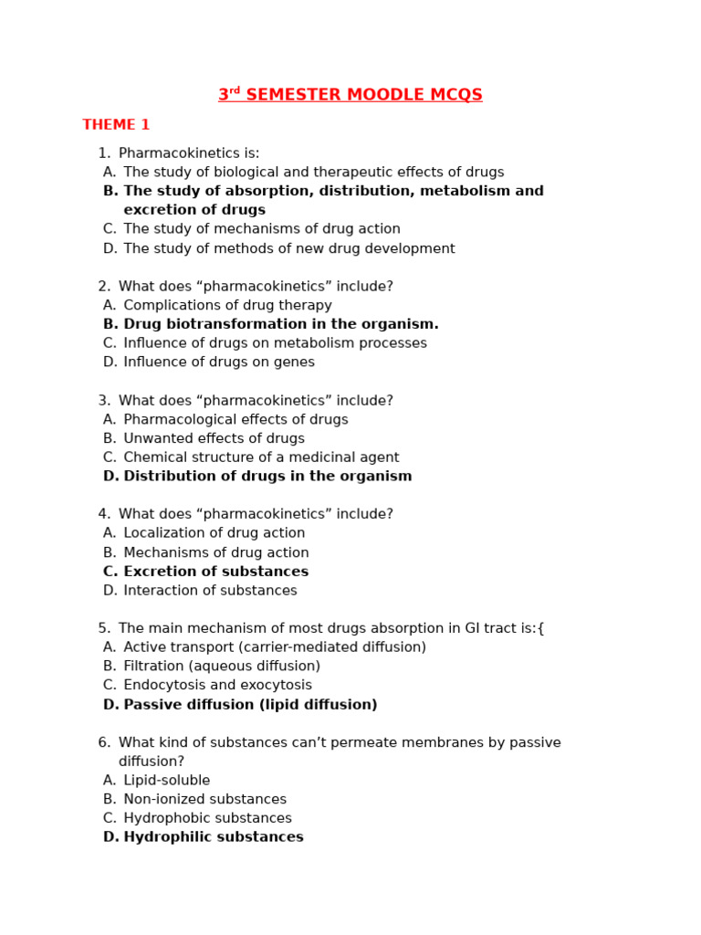 Mcqs Course 2, 3rd Semester | PDF | Acetylcholine | Receptor Antagonist