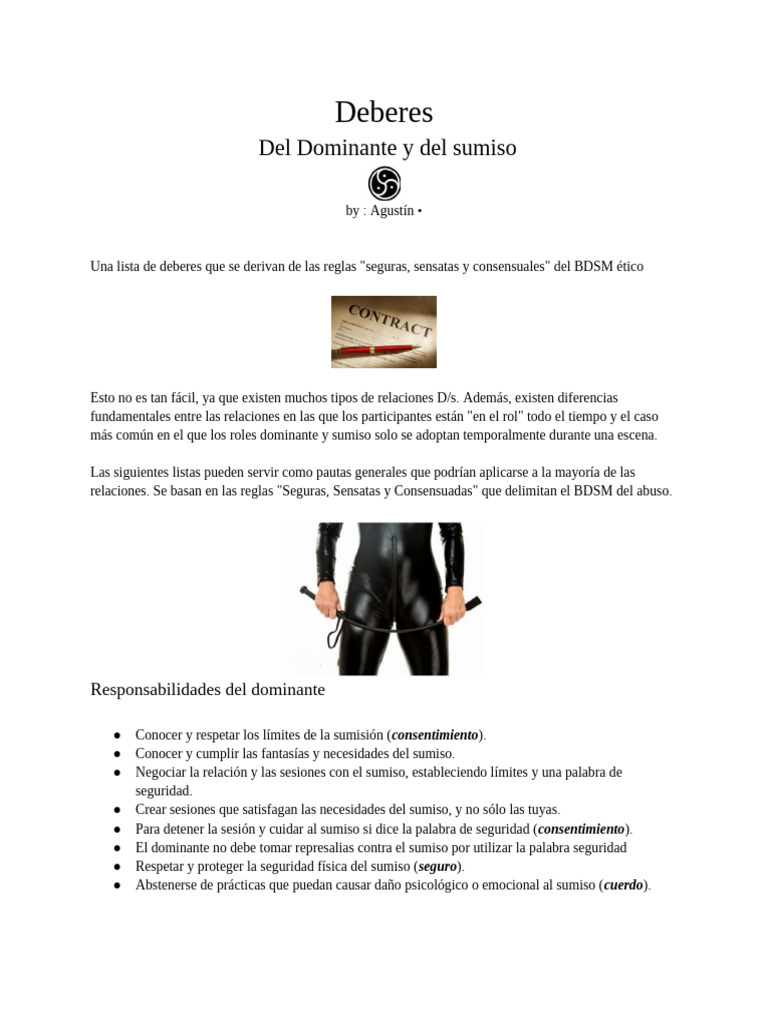 Deberes Del Dominante y Del Sumiso | PDF | Dominación y sumisión | Bdsm