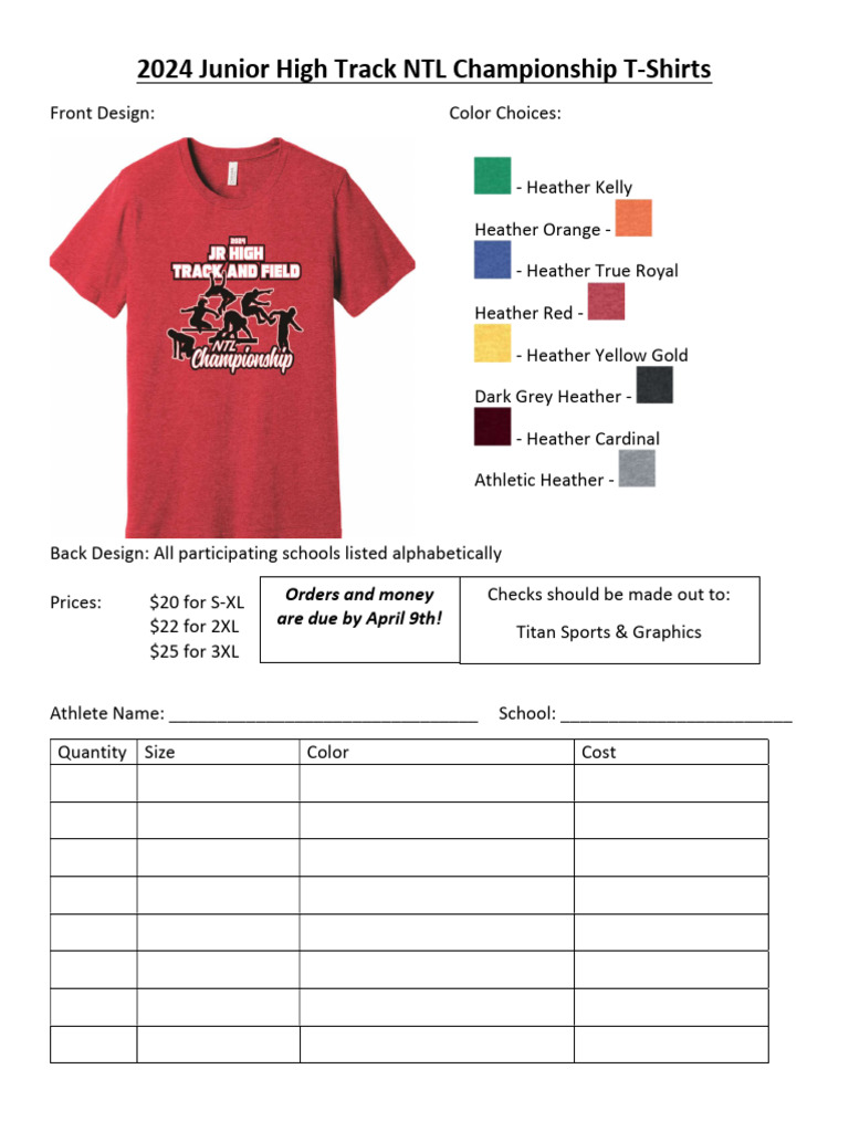 JH Track Championship Shirt Order | PDF