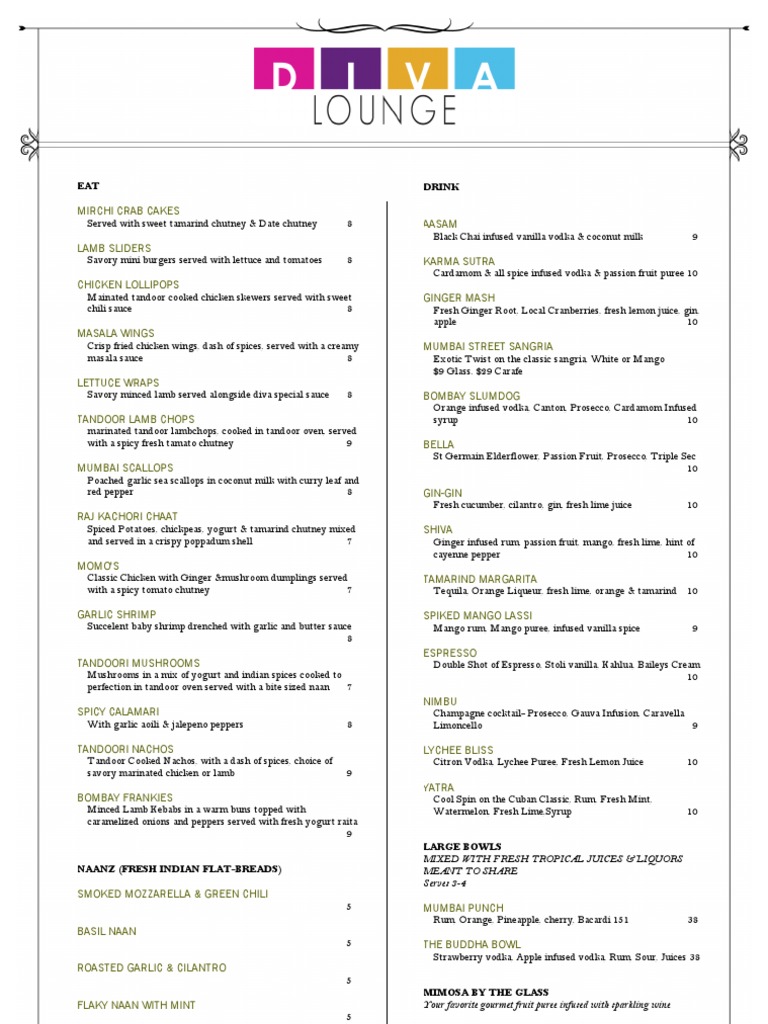 Diva Lounge Menu | PDF | Chutney | Ginger