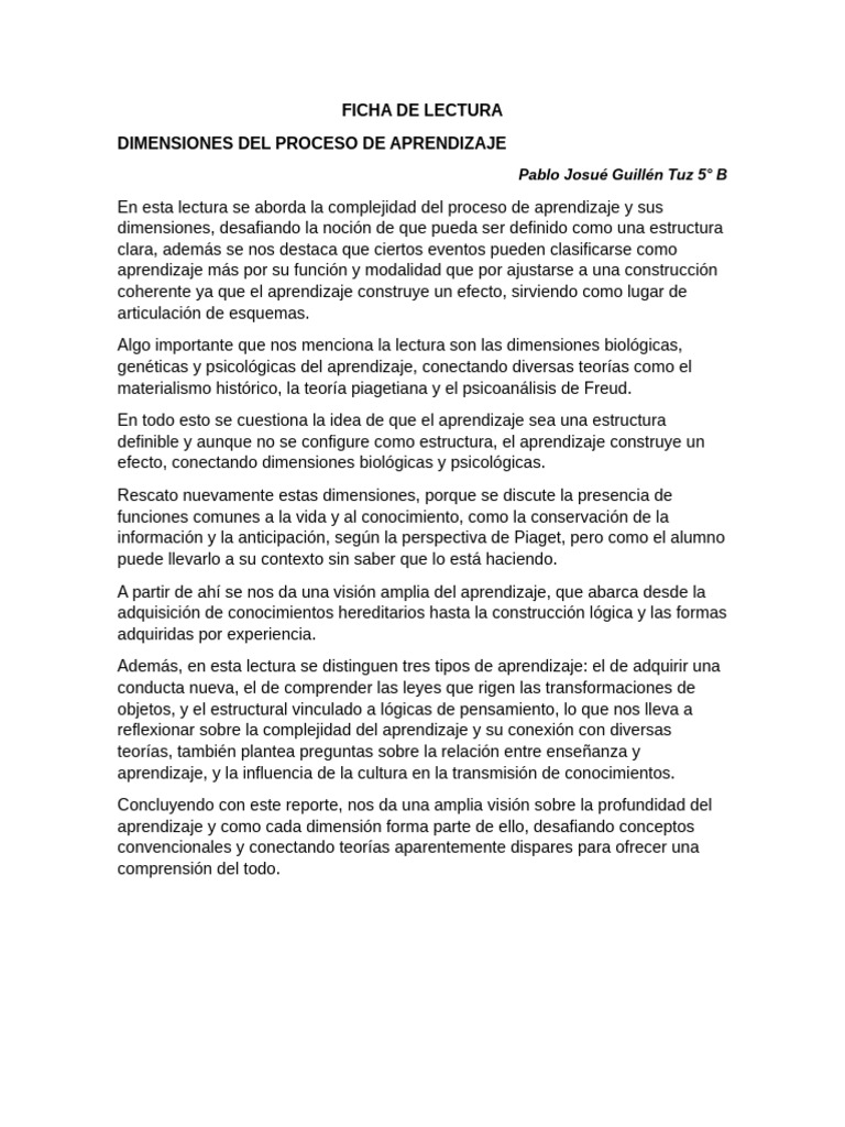Ficha Dimensiones Del Proceso de Aprendizaje | PDF