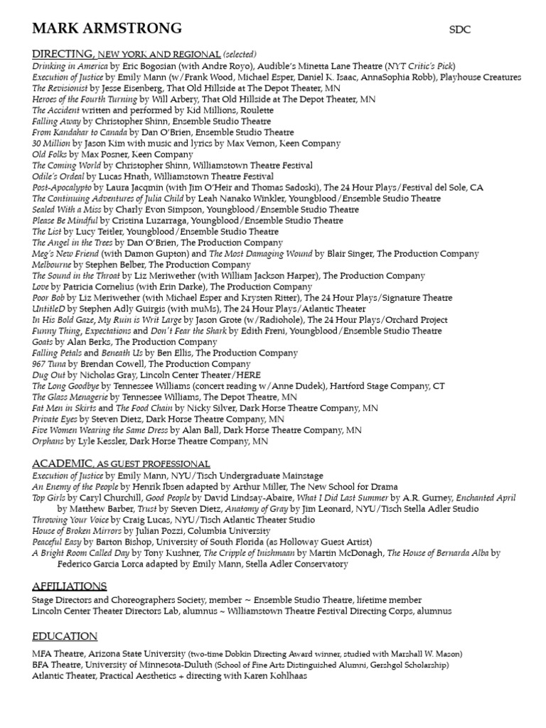Mark Armstrong Director CV Jan 2025 | PDF | Theatre | American ...