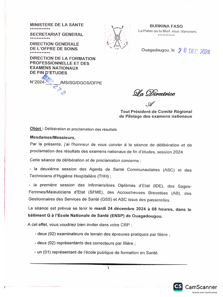 Lettre Invitation Proclamation Résultats Ide Ab Gss... 2024 | PDF