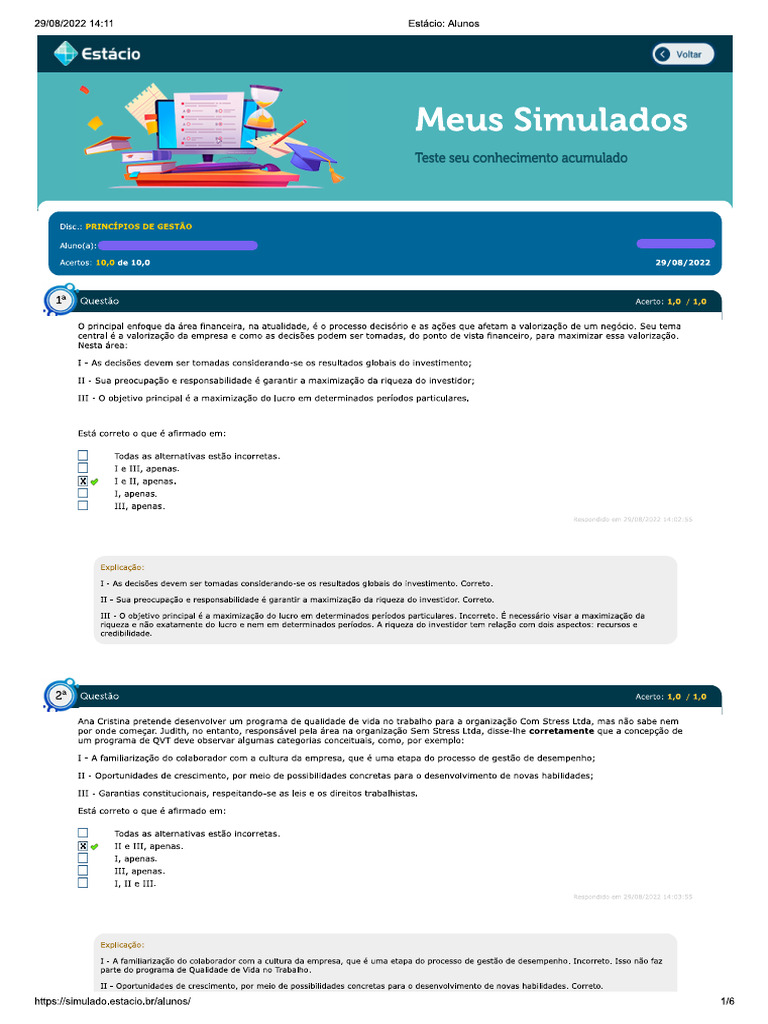 Simulado PRINCÍPIOS DE GESTÃO | PDF
