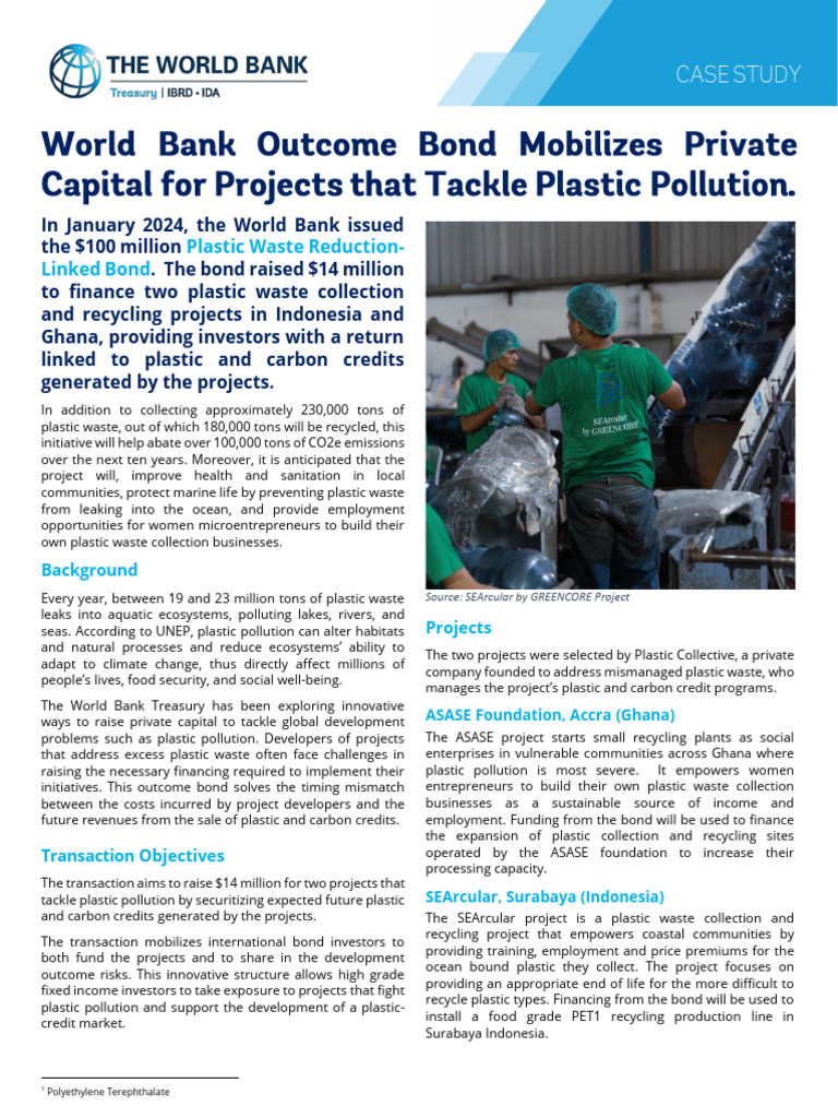 Case Study Plastic Waste Reduction Linked Bond | PDF | Bonds (Finance ...