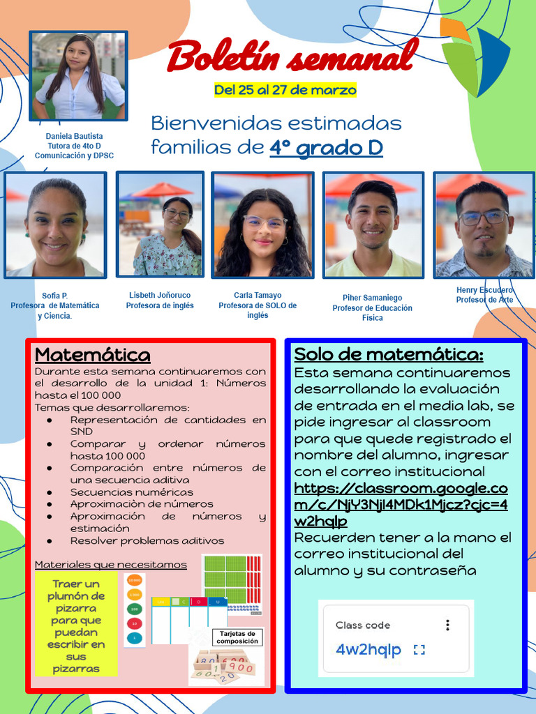 BOLETIN - 4to D - Del 25 Al 27 de Marzo .PPTX - 2 - 152832549 | PDF