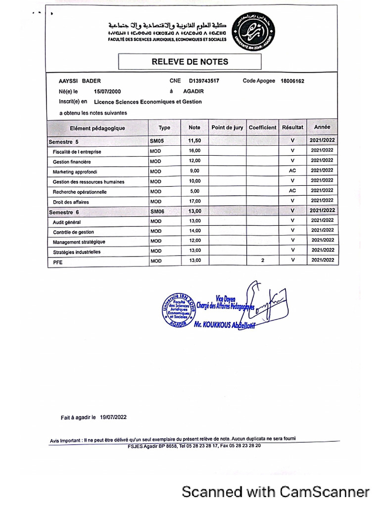 Relevé Note Diplome | PDF