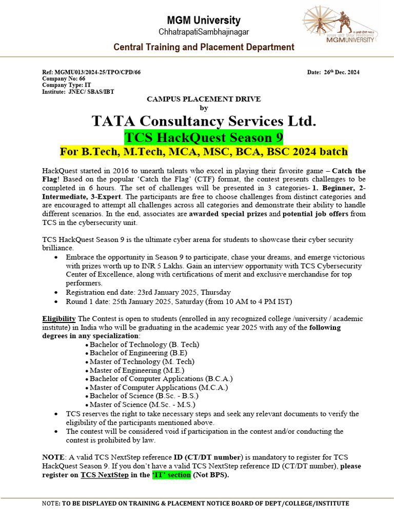 66 - CPD - MGMU - 2024 - TATA Consultancy Services LTD | PDF ...