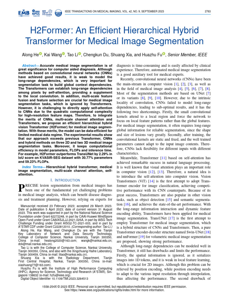 H2Former An Efficient Hierarchical Hybrid Transformer For Medical Image Segmentation | PDF ...