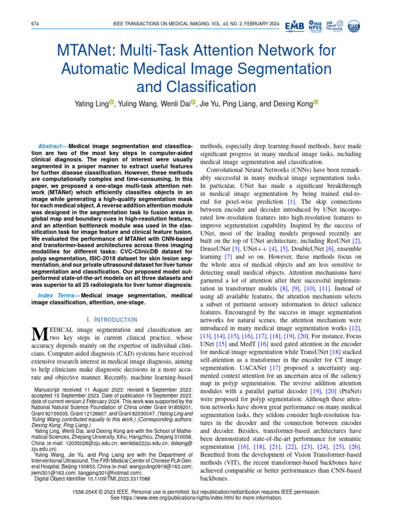MTANet: Efficient Medical Image Segmentation & Classification | PDF | Image Segmentation ...