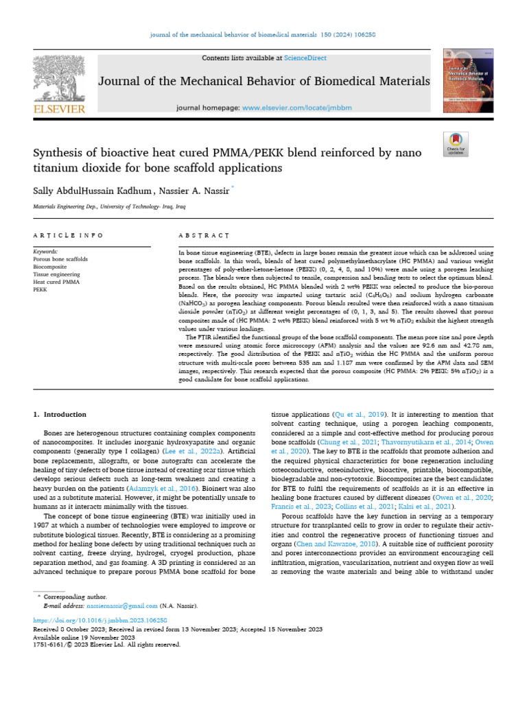 Synthesis of Bioactive Heat Cured PMMA pEKK Blend Reinforced | PDF ...