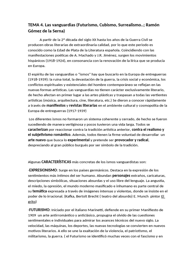 TEMA 4 Las Vanguardias | PDF | Vanguardia | Surrealismo