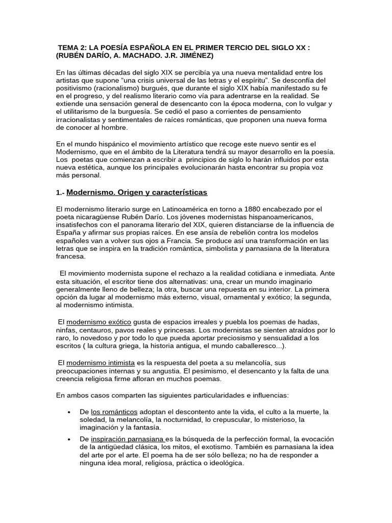 TEMA 2 Poesia Principios Siglo XX | PDF | Simbolismo (Artes) | Poesía