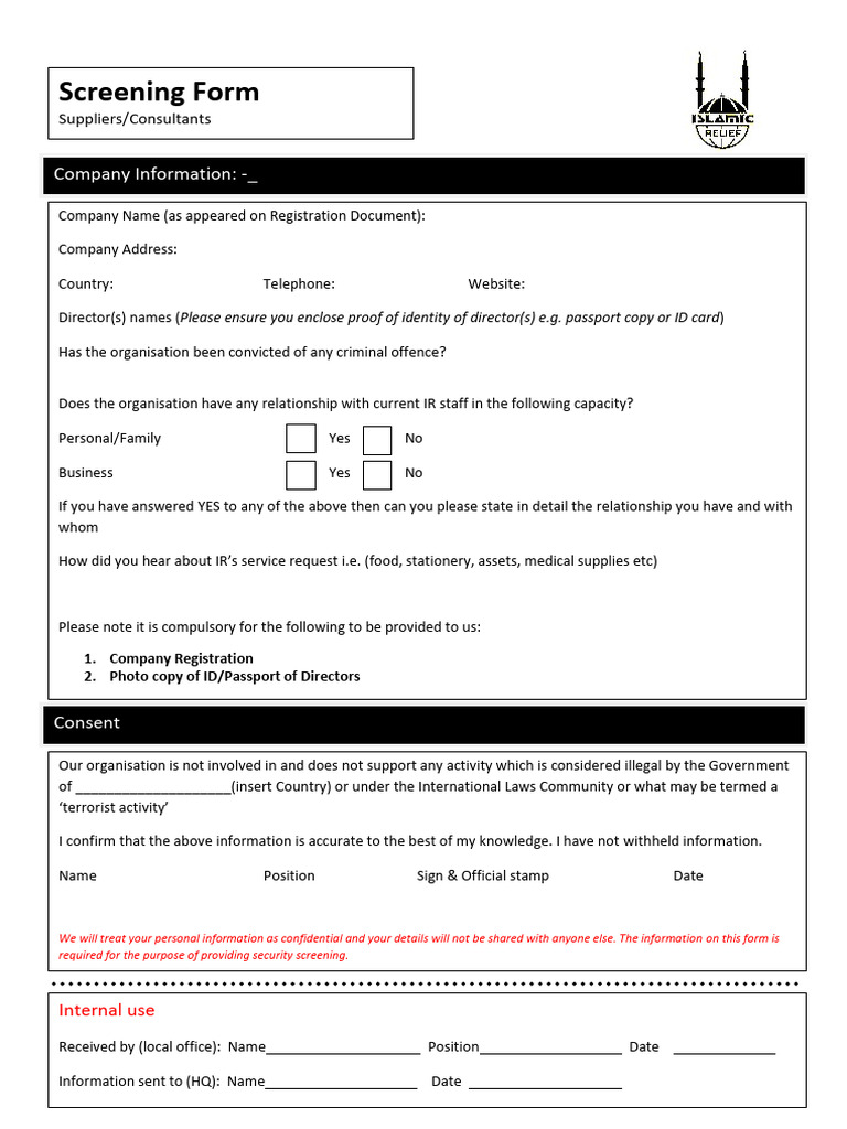 Supplier Screening Form | PDF
