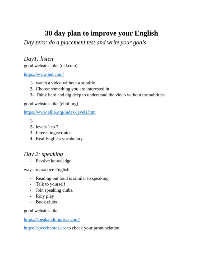 30 Day Plan To Improve Your English | PDF | English Language | Cognitive Science