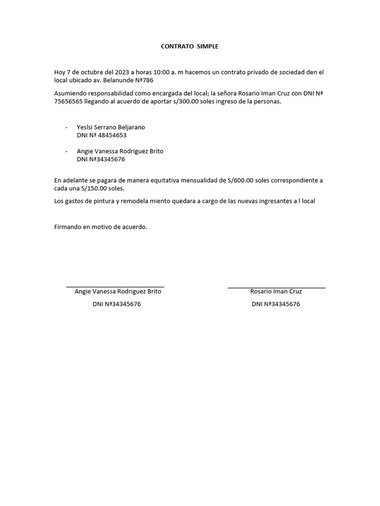 Contrato Simple | PDF