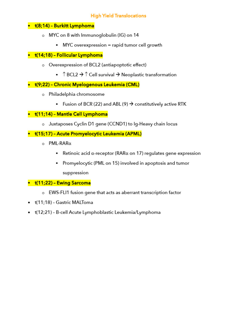 High Yield Translocations | PDF
