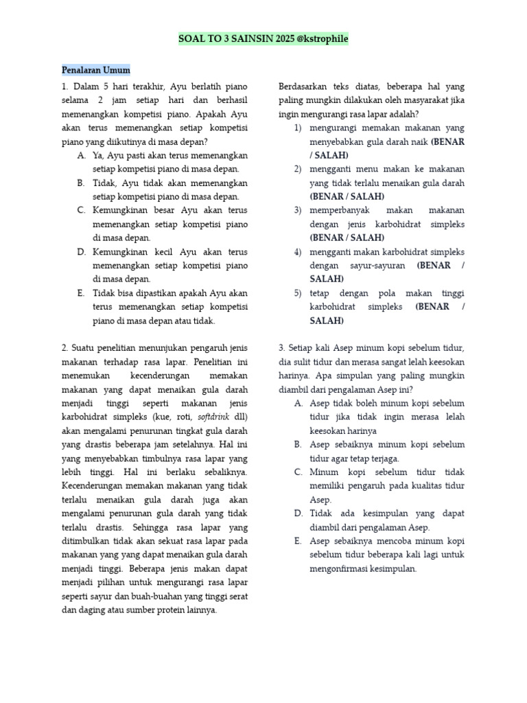 Soal TO Sainsin 2025 dan Pembahasan | PDF
