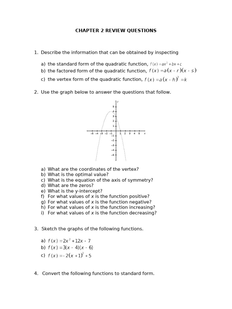Chapter 2 Review Questions MCF3M Winter '22 | PDF