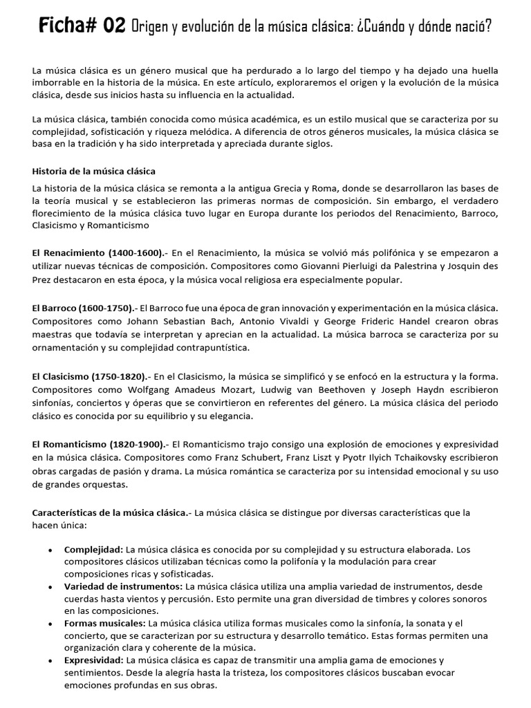 Ficha 02 - Evolucion de La Musica | PDF | Música clásica | Periodo ...