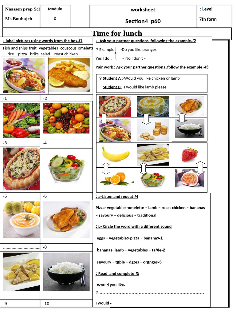 time for lunch worksheet | PDF