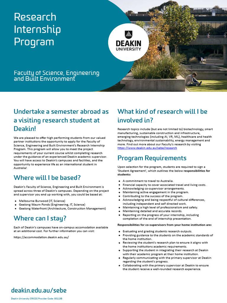 Deakin Research Internship Program Details | PDF | Academic Degree
